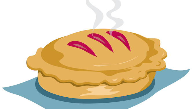 Cartoon baker sure pie cooling on windowsill will be fine