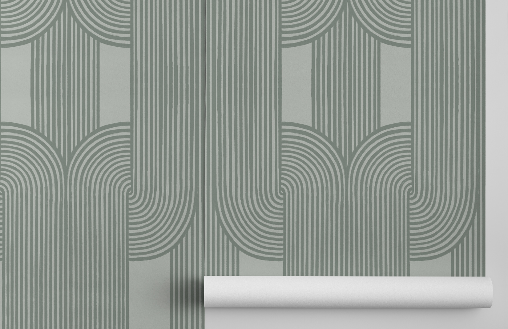 Green Calming Lines & Curves Pattern Wallpaper | Hovia