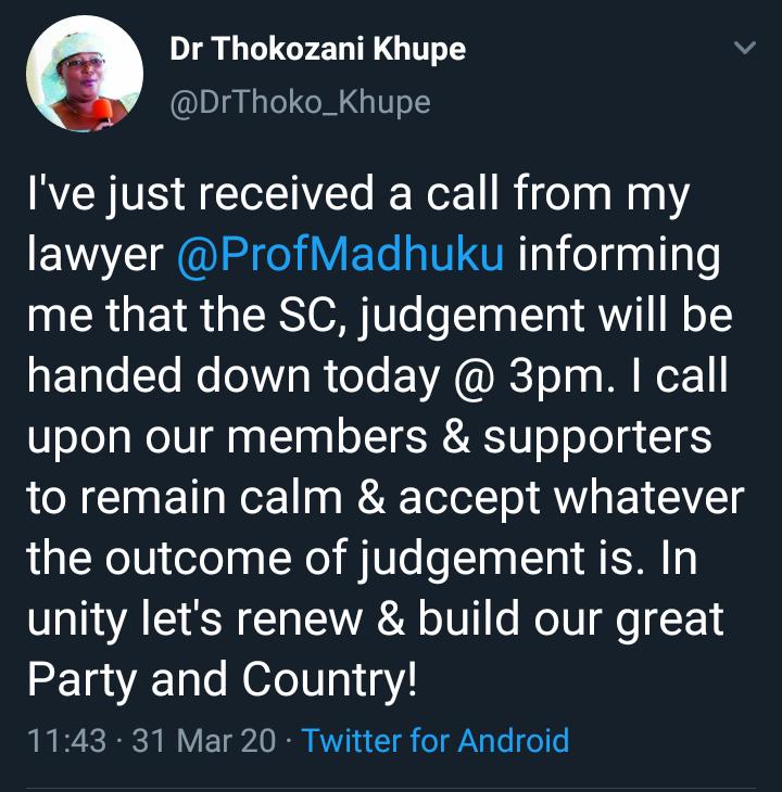 LATEST: Supreme Court decides Chamisa, Khupe power wrangle LATEST: Supreme Court decides Chamisa, Khupe power wrangle