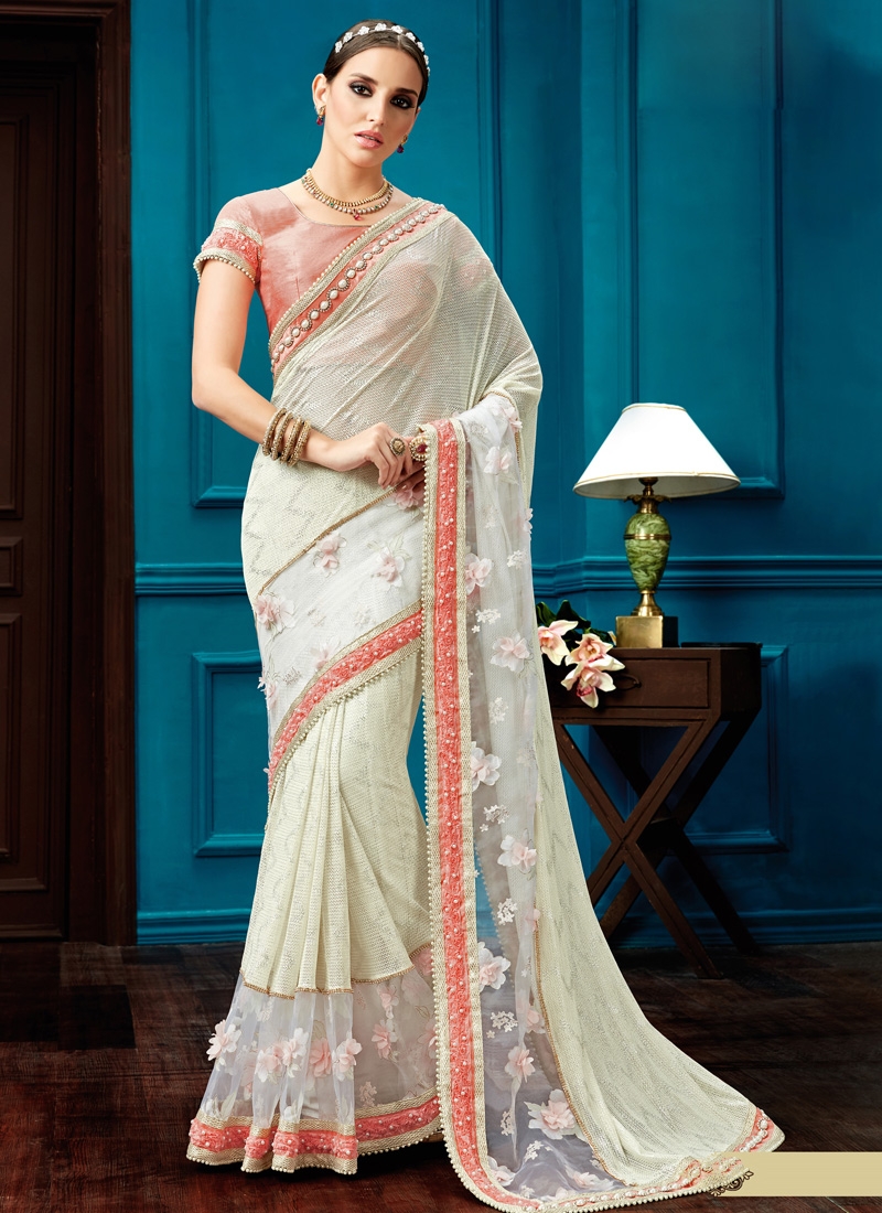 Off White Fancy Net Saree - Sarees Designer Collection