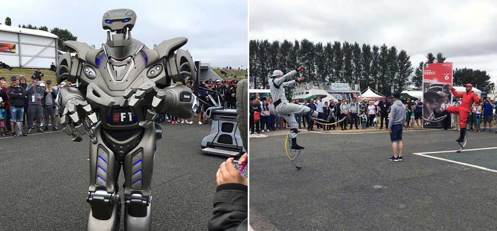 Racing-themed acts roam F1 fan zones at Silverstone race track ...